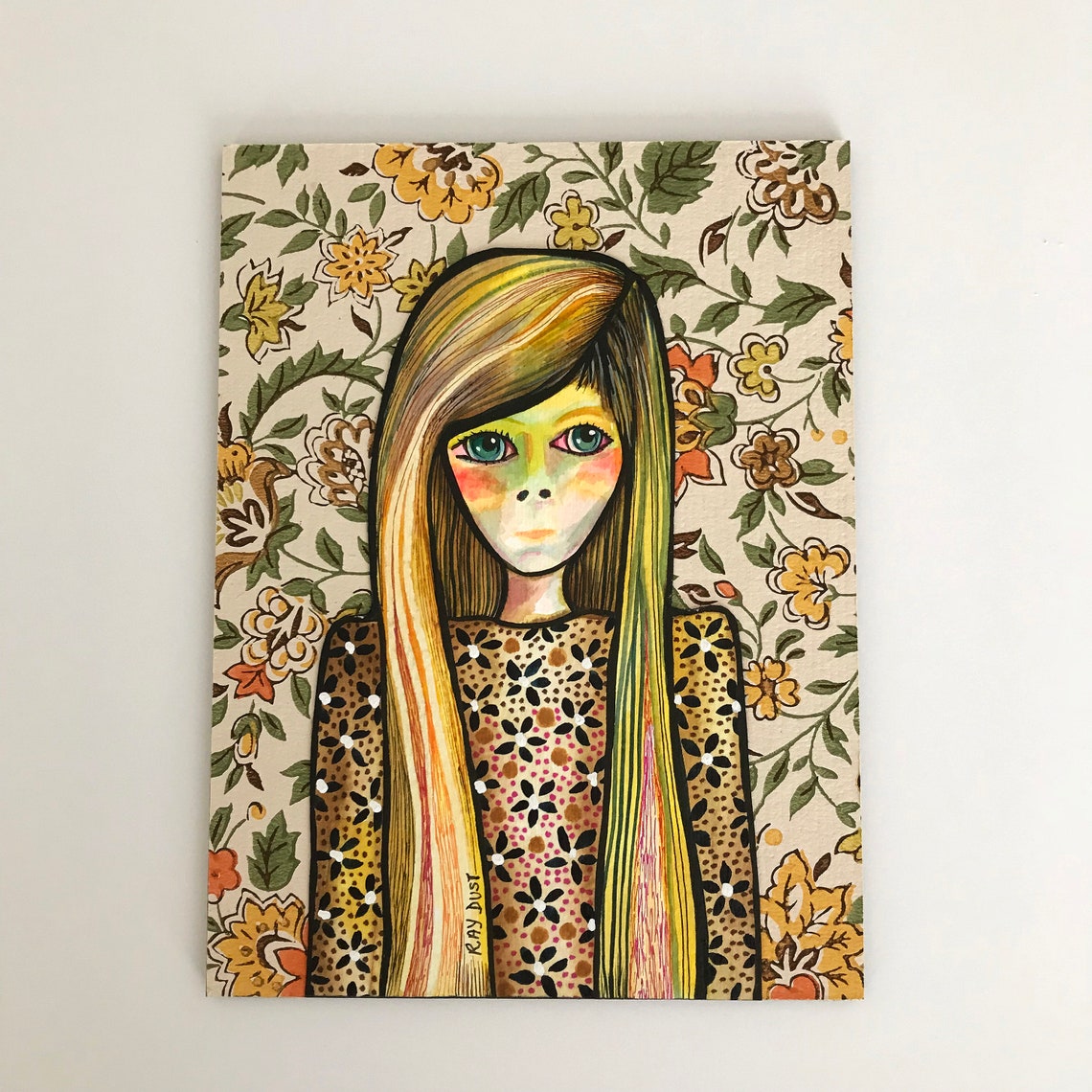 Female Portrait Art by Ray Dust. 6x8 Mixed Media - Etsy