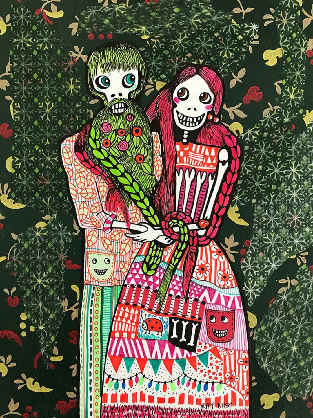 Skeleton Couple, Original Art, 6x8, Day of the Dead, His and Hers, Just ...