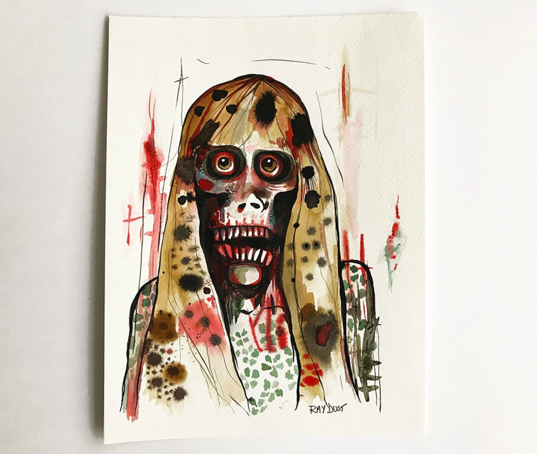 Original Zombie Girl Painting, 9x12, Undead Female Portrait Art, the ...