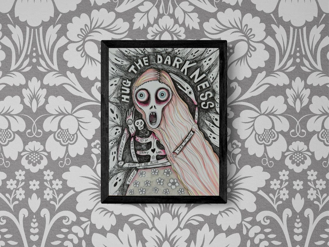 Original Hug the Darkness Skeleton Art on Paper Size 6"x8",figure Wall ...