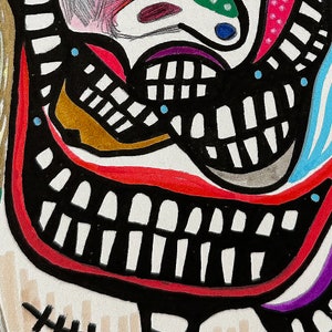 Abstract, Colorful, Art, Grin and Bear It, Original, 9x12, Skull, Bold ...