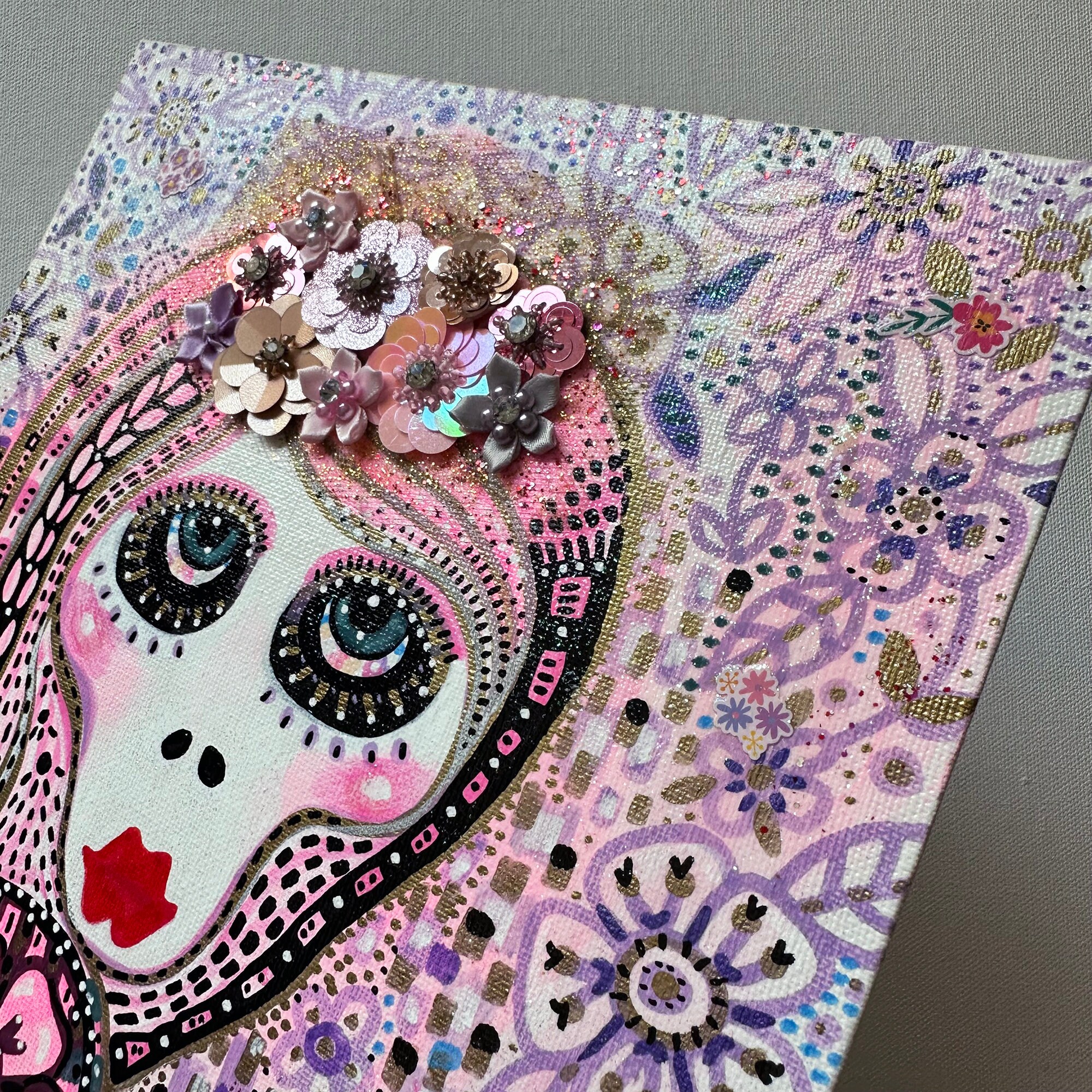 Original Art Pink Portrait 9x12 Embellished - Etsy