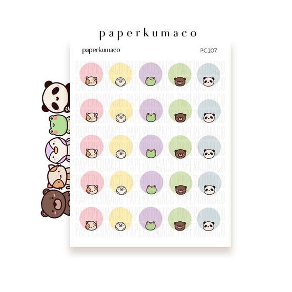Pastel Circle Sticker Sheets Kawaii Animals - Etsy