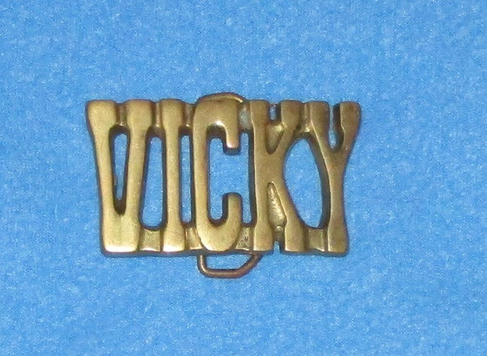 Vintage 1980's SOLID BRASS Name VICKY Belt Buckle Country Hipster ...