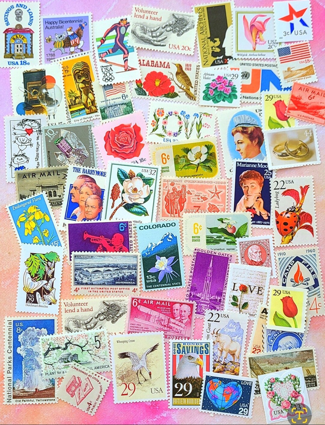 SPECIAL: 80 Vintage Unused U.S. Postage Stamps. All Different Eclectic ...