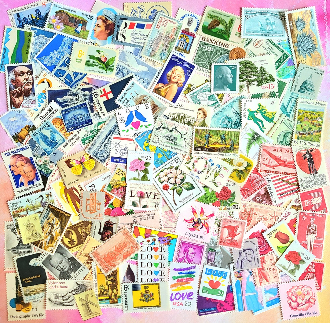 SPECIAL: 135 Vintage Unused U.S. Postage Stamps. All Different Eclectic ...