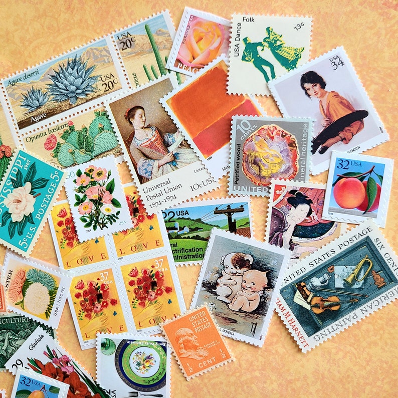 Unused Flower Postage Stamp Set for Mail. 9.64 FV. Orange, Garden ...