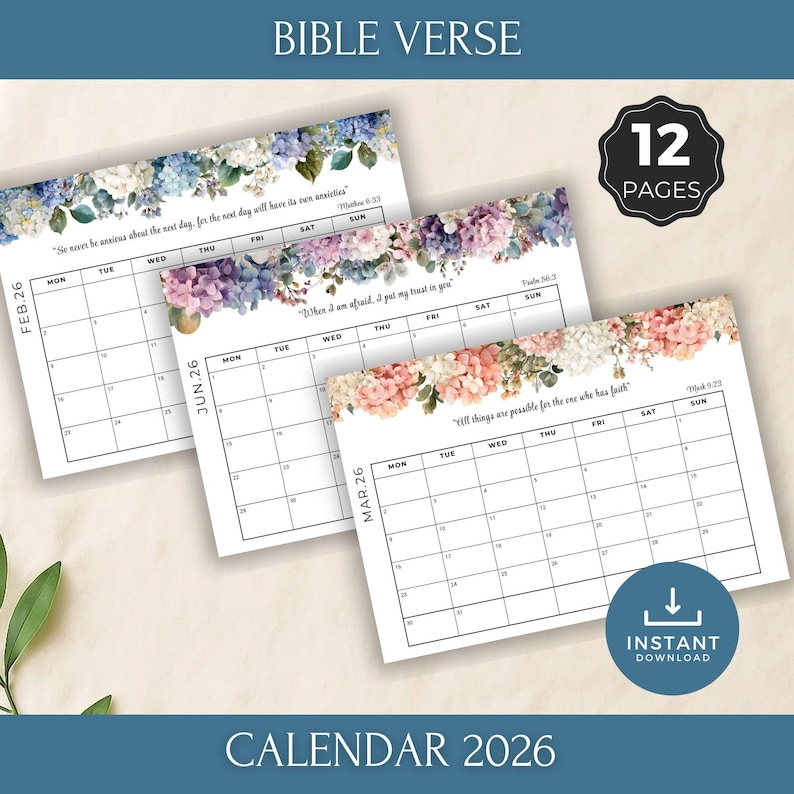2026 Bible Verse Monthly Floral Calendar Printable, JW Scripture Floral ...