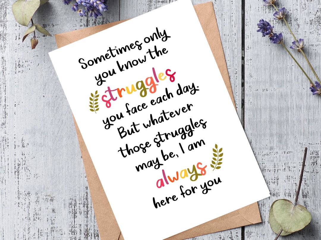Card for Difficult Time, Friendship Card, Anxiety Card, Here for You ...
