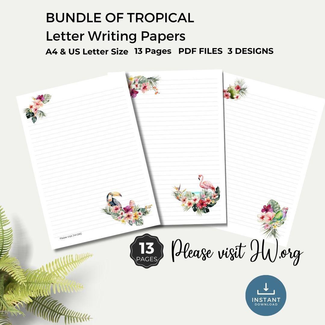 Printable JW Letter Writing Paper BUNDLE of 3 Sets, JW Writing ...