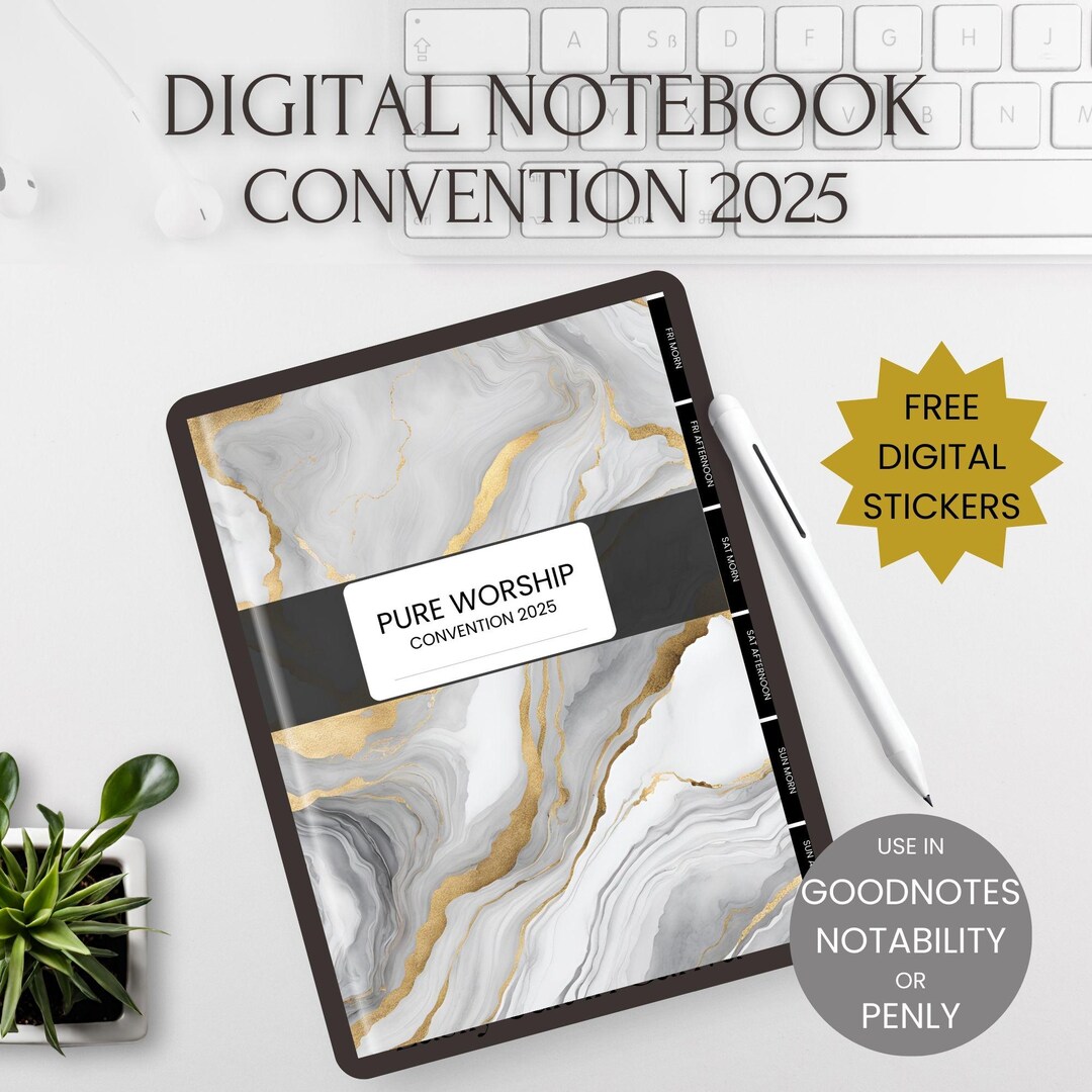 JW Convention 2025 Digital Notebook, Black Marble Hyperlinked PDF, Pure ...