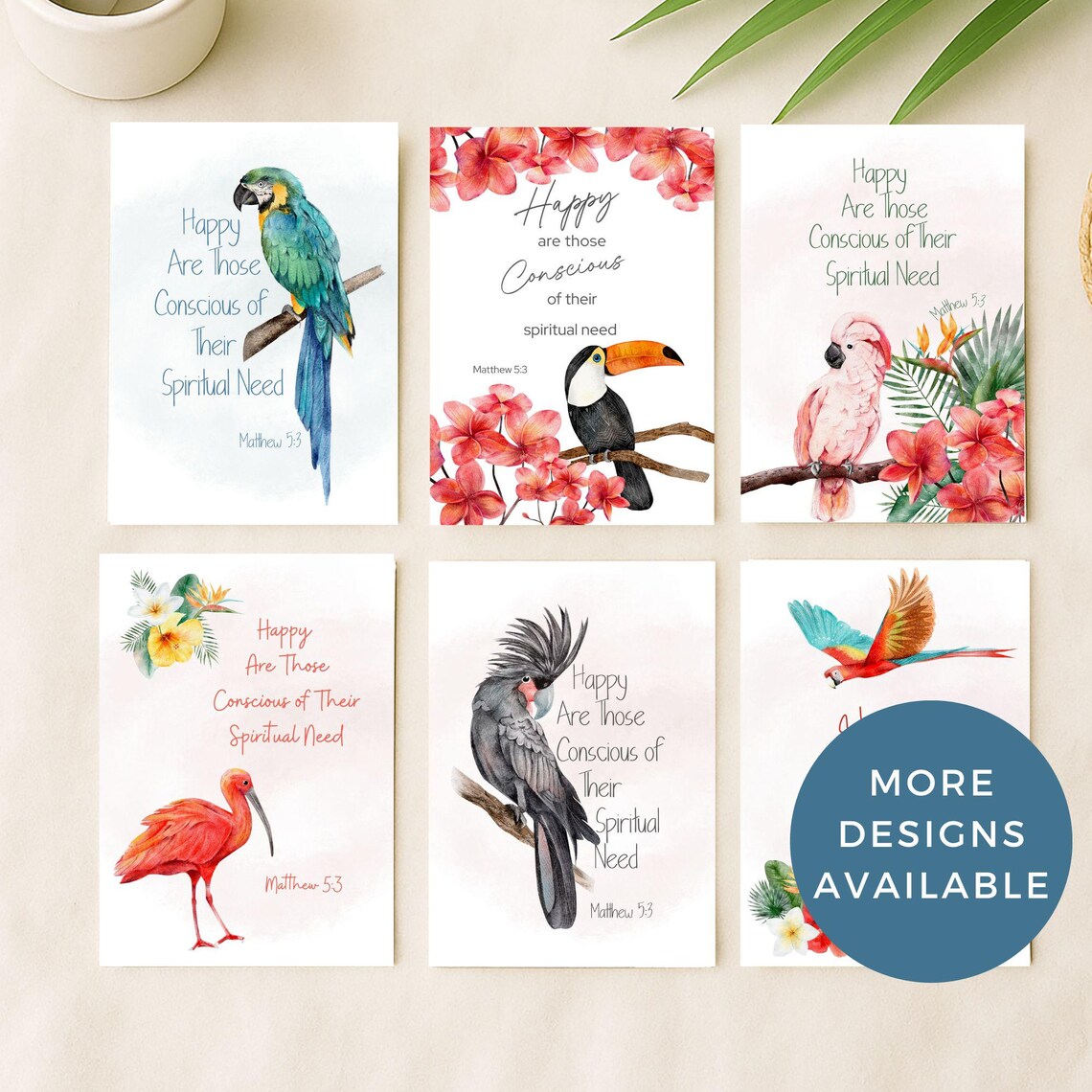 JW Year Text 2026 Printable Cards – Matthew 5:3, Floral Design, 3 Sizes ...