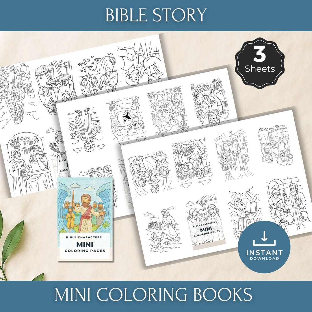 Bible Story Mini Coloring Books, 3 Printable Sheets Kids Bible Activity ...