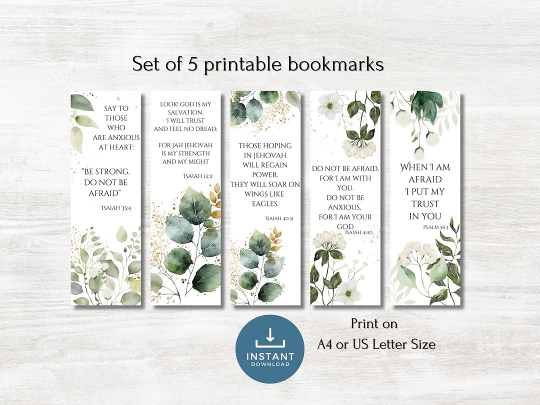 Printable Bookmark Bible Verse, Greenery Digital Bookmarks for ...