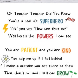 Superhero Teacher Card, Teacher Appreciation Card End of Year, Thank ...