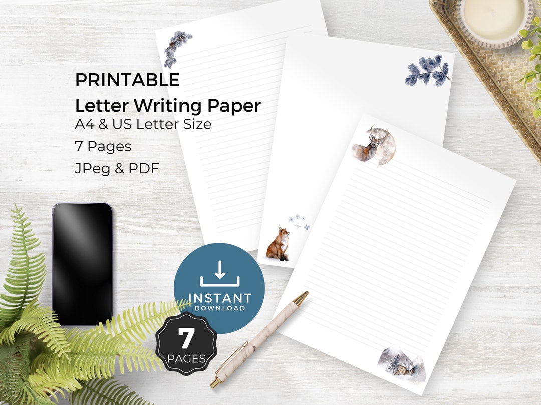 Woodland Animal Printable Letter Writing Paper, Digital Download, Ruled ...
