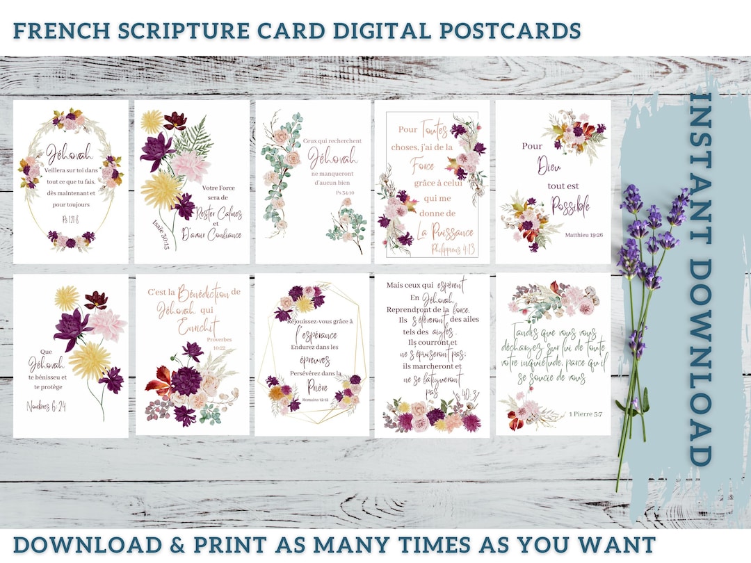 French Scripture Encouragement Cards, Printable Download, Years Text ...