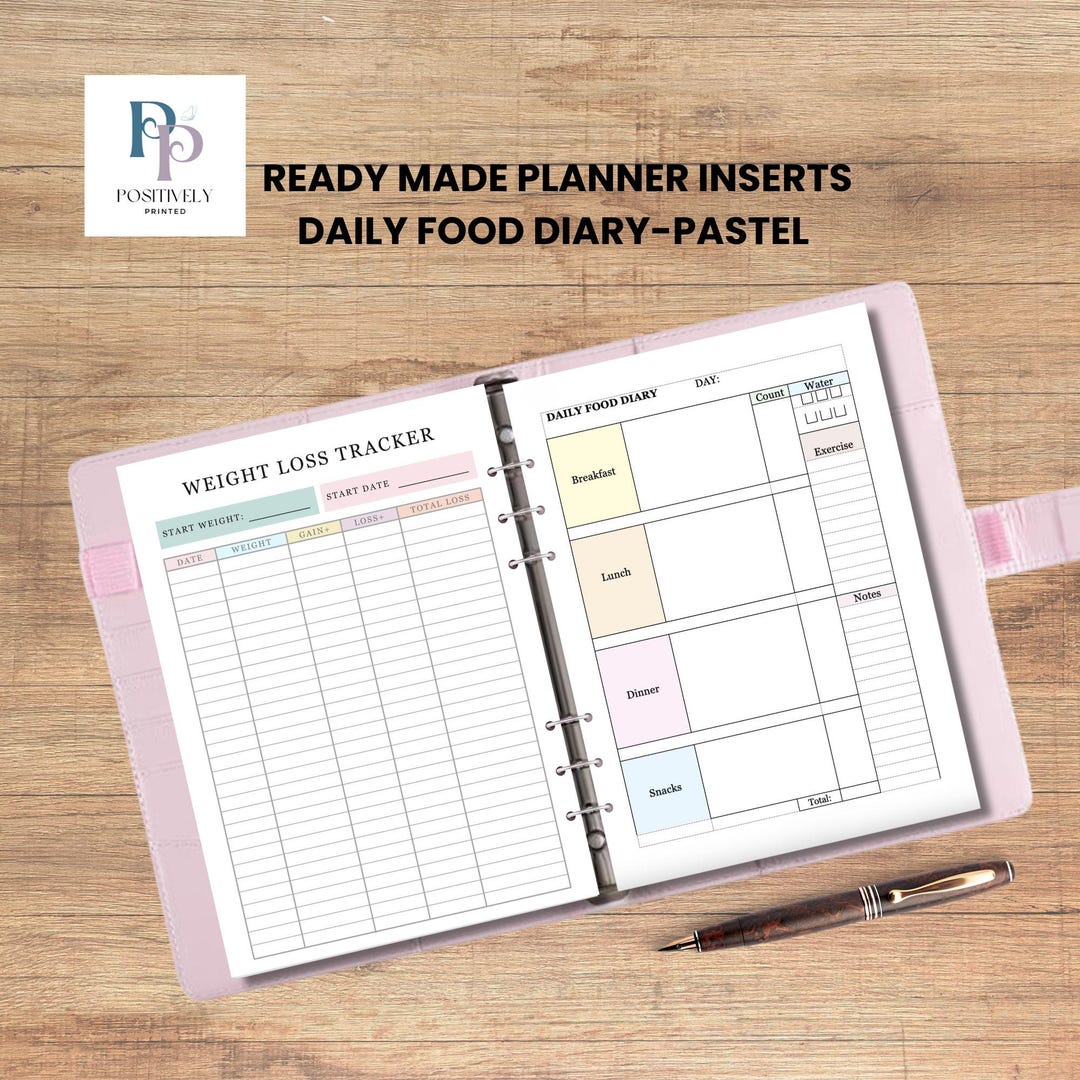 A5 Daily Food Diary Journal Binder Inserts, Diet Tracker, Food Diary ...