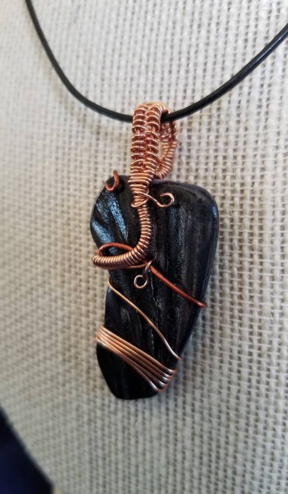 Double Sided Copper Wire Wrapped Black and Iridescent Shell - Etsy