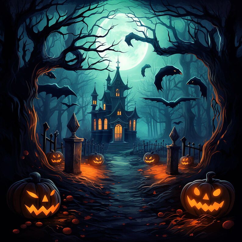 Spooky Night Digital Backdrops (4) - Etsy