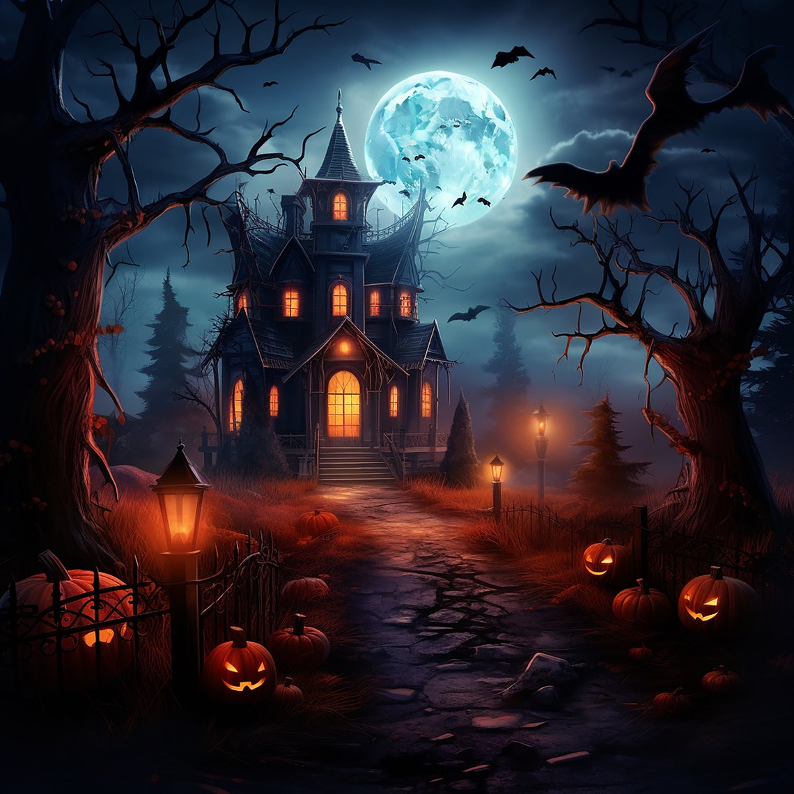 Spooky Night Digital Backdrops (4) - Etsy