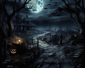 Spooky Night With Pumpkins Digital Backdrops (4) - Etsy