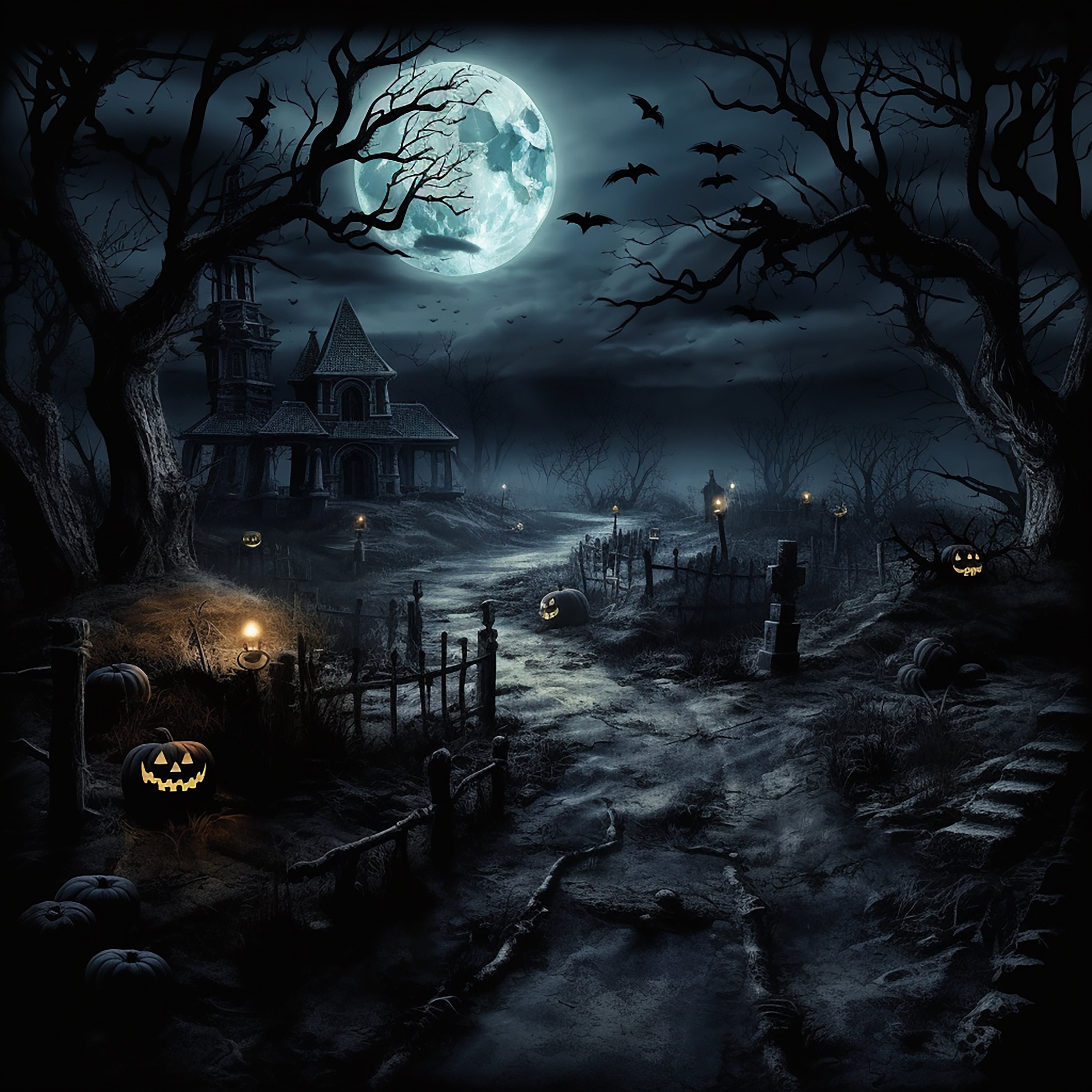 Spooky Night Digital Backdrops (4) - Etsy