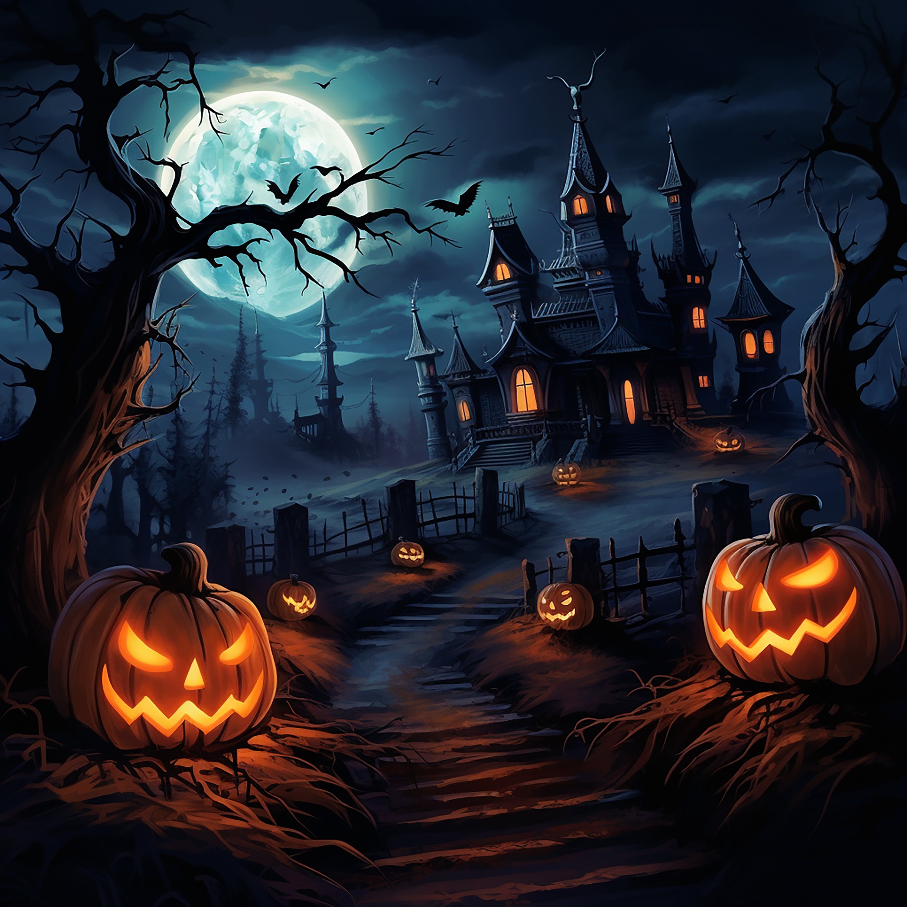 Spooky Night Digital Backdrops (4) - Etsy