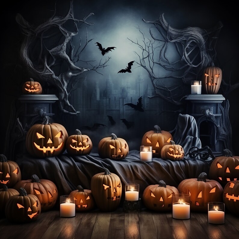 Spooky Night With Pumpkins Digital Backdrops (4) - Etsy