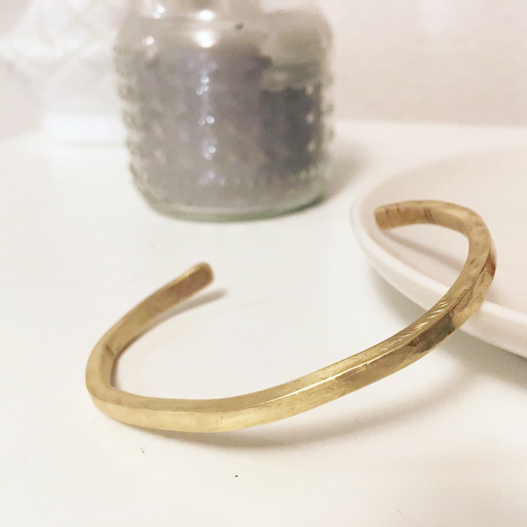 Hand-forged Skinny Raw Brass Cuff Bracelet - Hammered Texture - Etsy