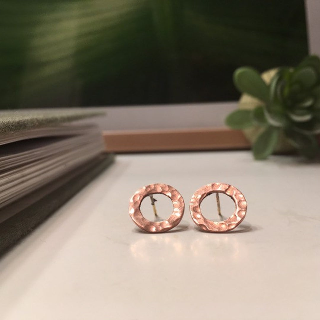 Dainty Copper Hoop Studs- Minimalist Hammered Copper Stud Earrings ...