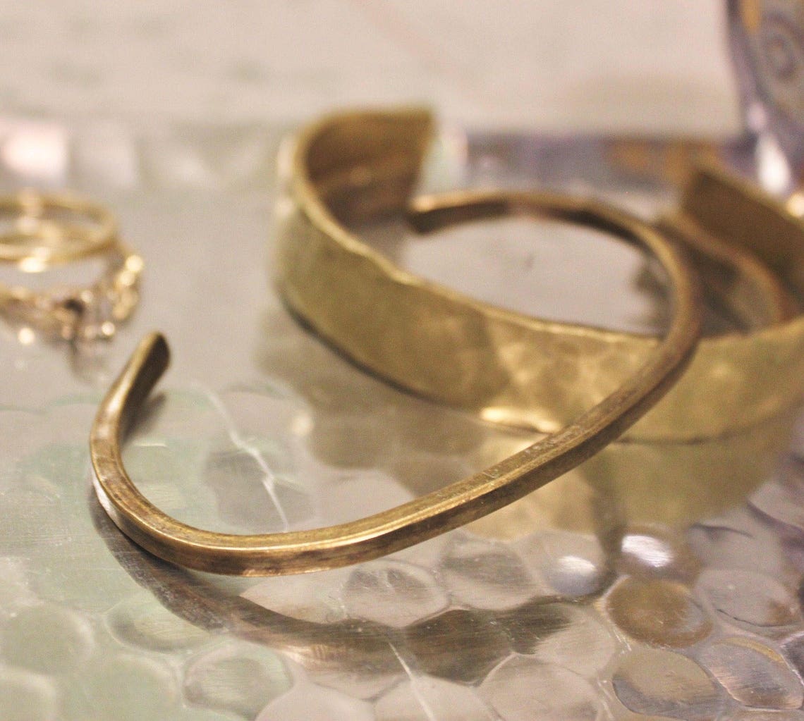 Skinny Brass Cuff Bracelet Raw Brass Cuff Hammered Brass | Etsy