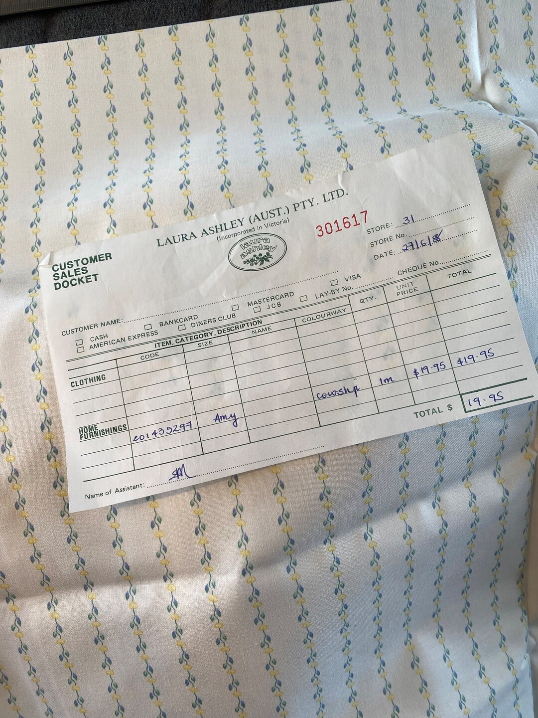 Vintage Laura Ashley Cowslip Fabric, 1988 Original Receipt - Etsy Australia
