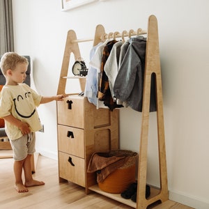 Children Wardrobe Montessori Clothing Rack Wooden Clothing Rack Wood ...