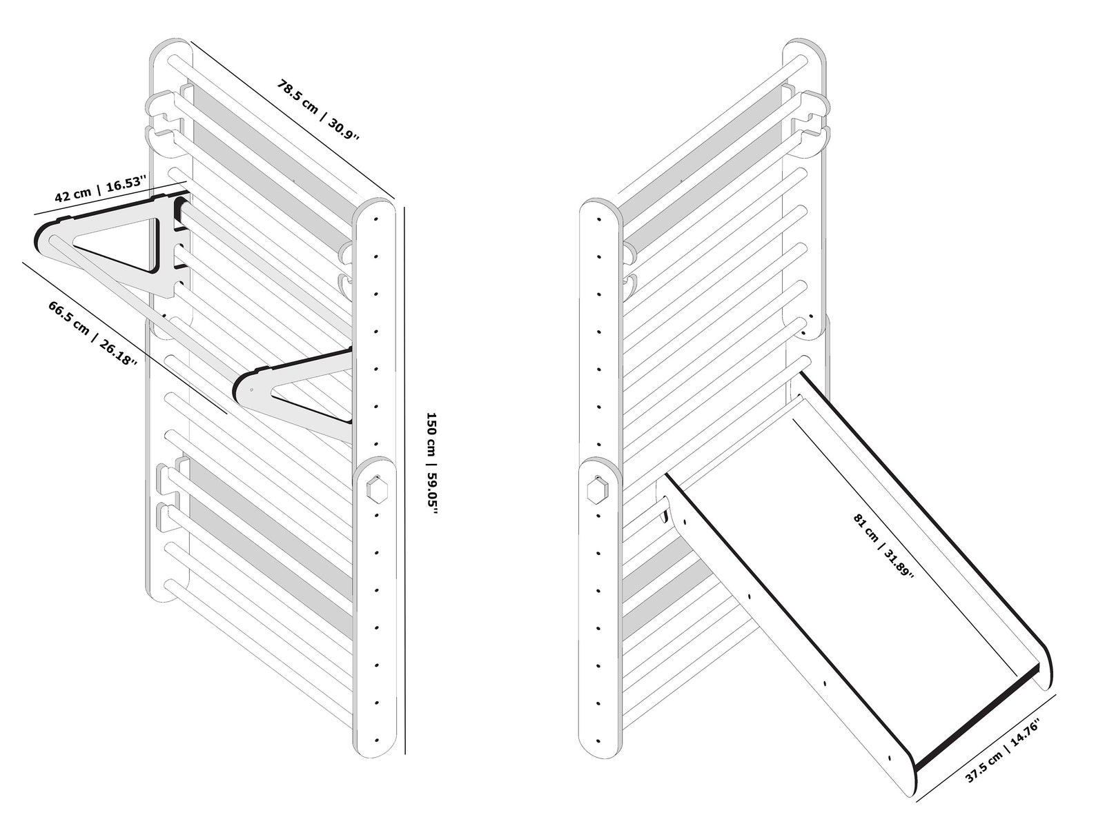 Climbing Triangle Wall Set With Slide, Gymnastic Wall With Pullup Bar ...