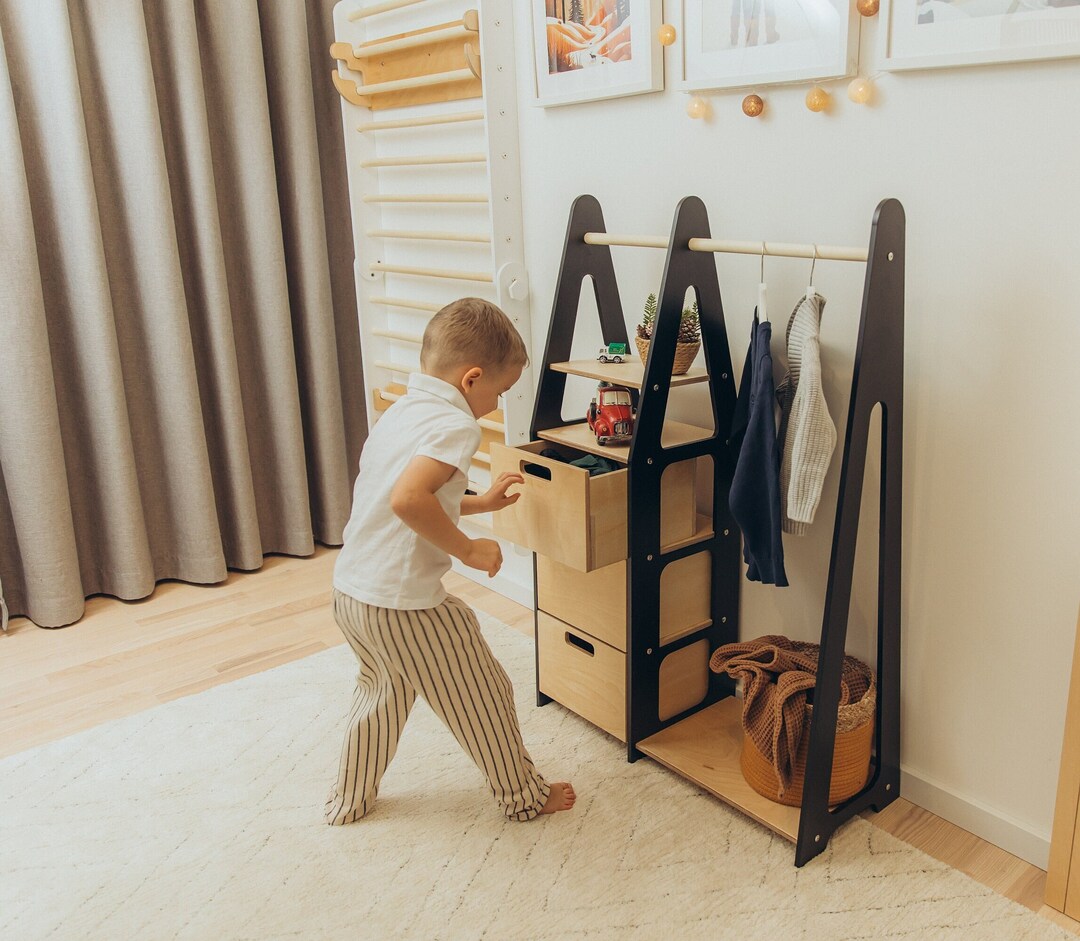 Children Wardrobe Montessori Clothing Rack Wooden Clothing - Etsy
