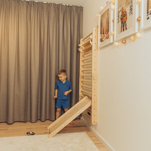 Climbing Triangle Wall Set With Slide, Gymnastic Wall With Pullup Bar ...
