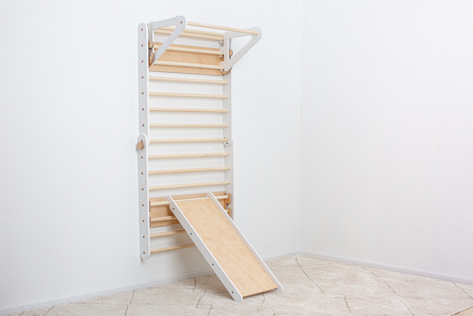Climbing Triangle Wall Set With Slide, Gymnastic Wall With Pullup Bar ...