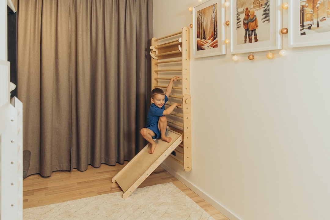 Climbing Triangle Wall Set With Slide, Gymnastic Wall With Pullup Bar ...