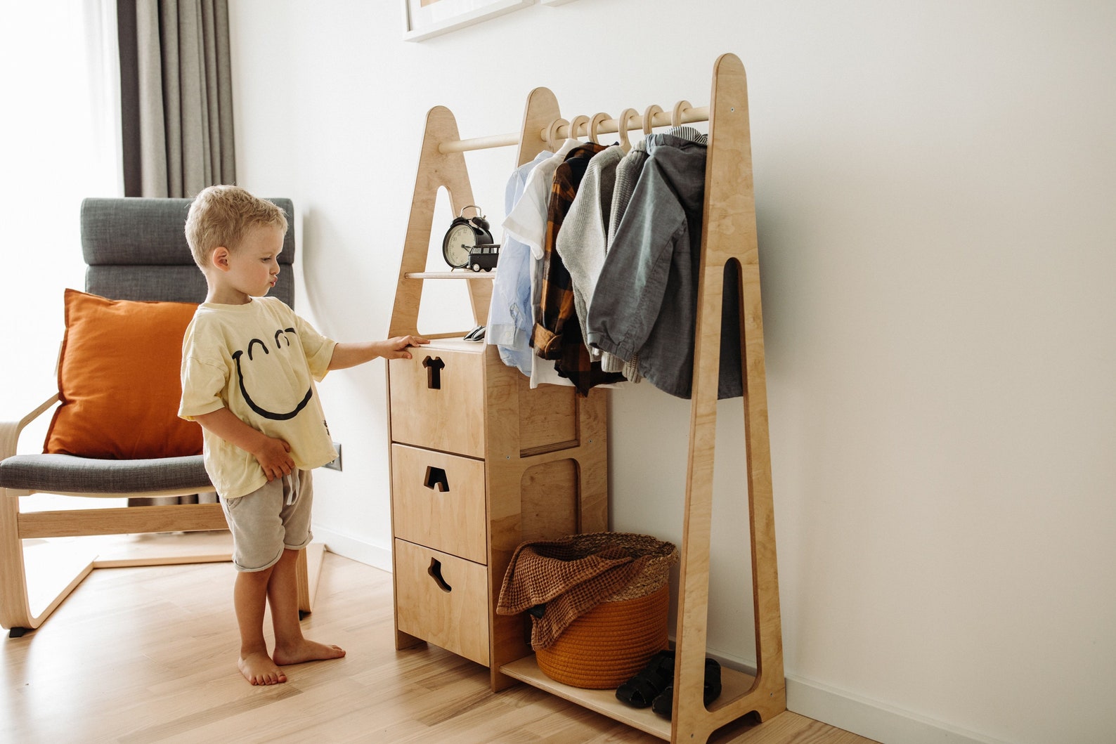 Children Wardrobe Montessori Clothing Rack Wooden Clothing - Etsy