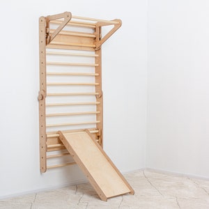 Climbing Triangle Wall Set With Slide, Gymnastic Wall With Pullup Bar ...
