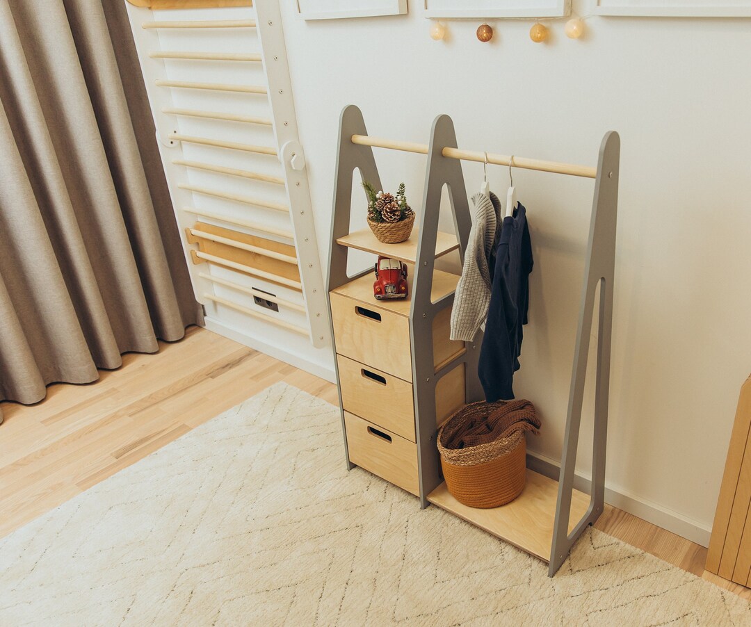 Children Wardrobe Montessori Clothing Rack Wooden Clothing Rack Wood ...