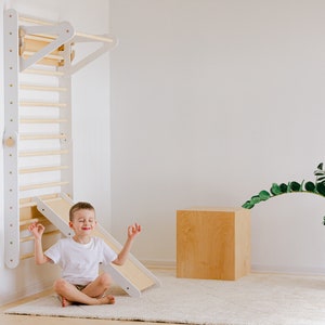 Climbing Triangle Wall Set With Slide, Gymnastic Wall With Pullup Bar ...