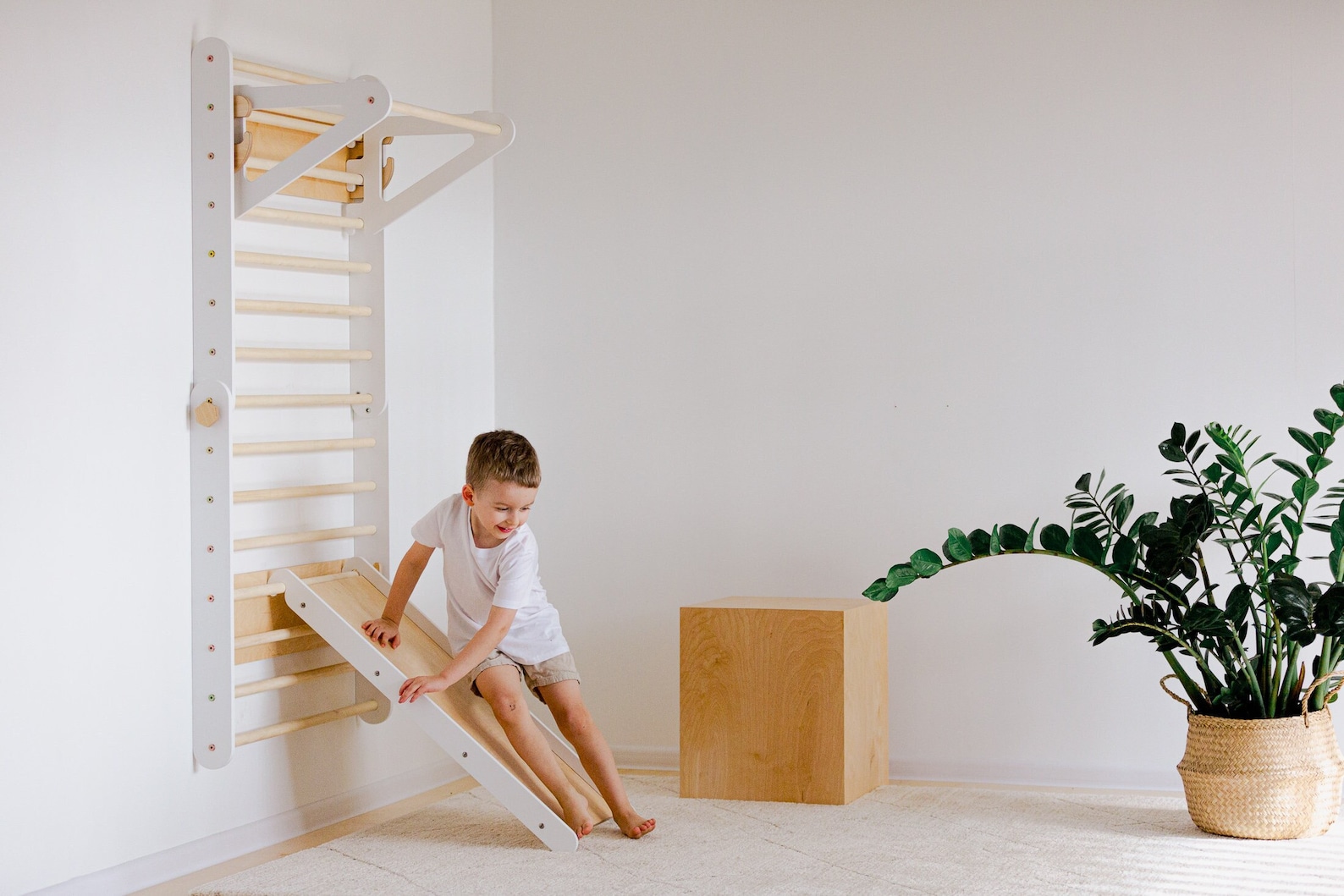 Climbing Triangle Wall Set With Slide, Gymnastic Wall With Pullup Bar ...