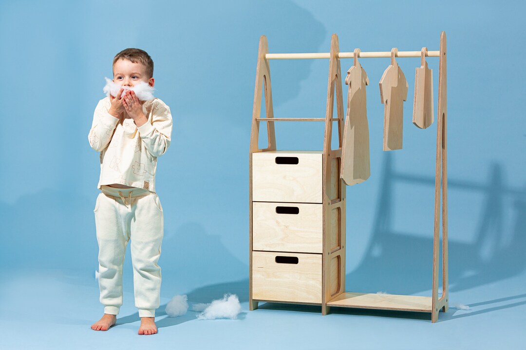 Children Wardrobe Montessori Clothing Rack Wood Frame Rack Montessori ...