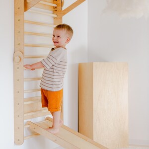 Climbing Triangle Wall Set With Slide, Gymnastic Wall With Pullup Bar ...