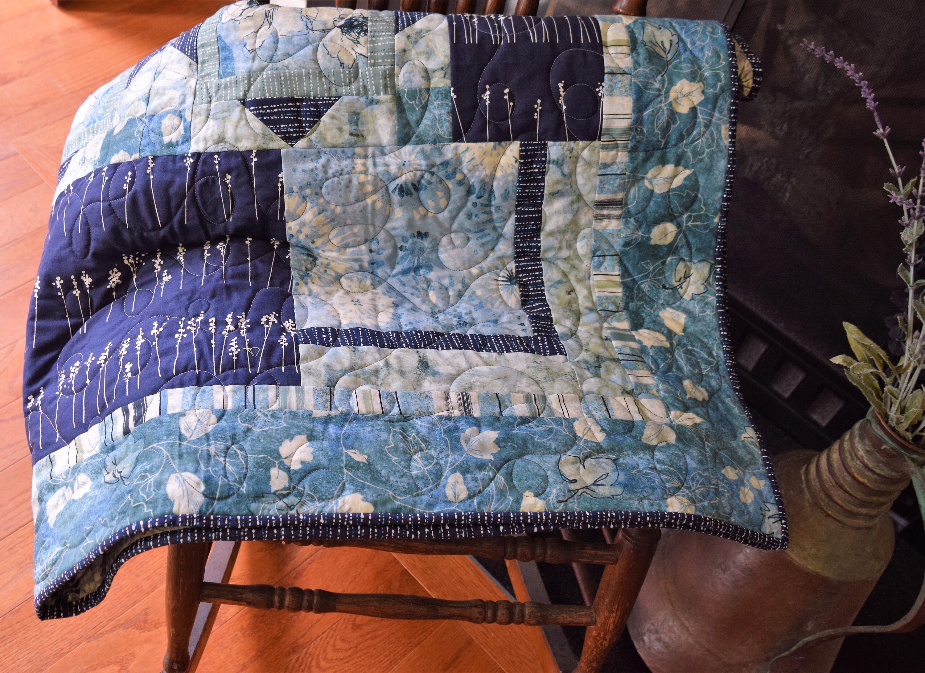 Blue Quilt,throw Quilt, Modern, Field of Blue, Floral Quilt, Handmade ...
