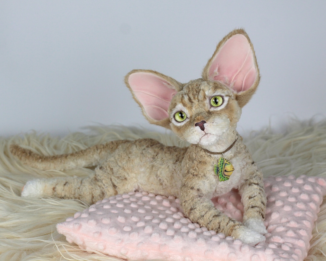 Devon Rex Cat, Realistic Plush Cat Doll, Soft Sculpture Art Doll ...