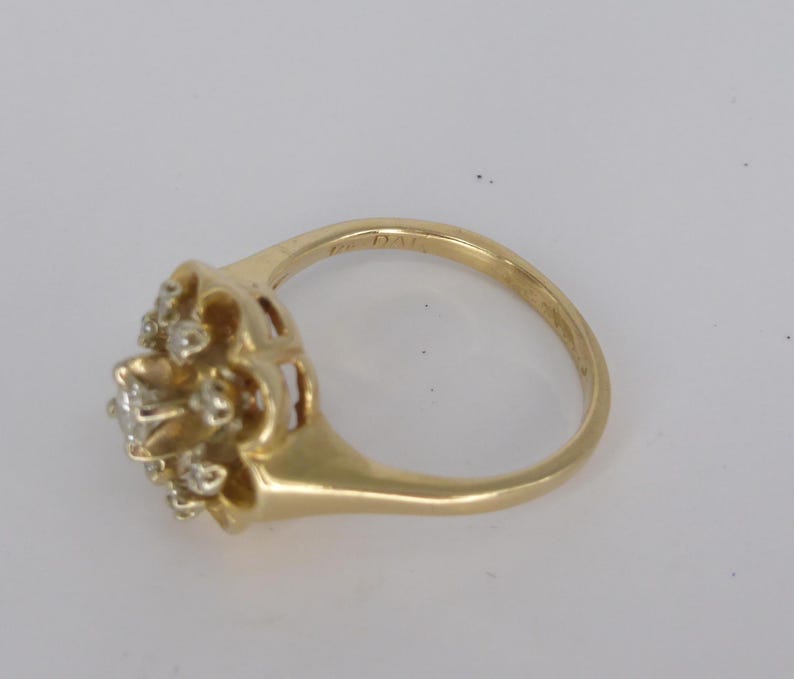 Vintage Diamond 14 K Solid Gold Dinner Ring 9 Diamond Cluster - Etsy