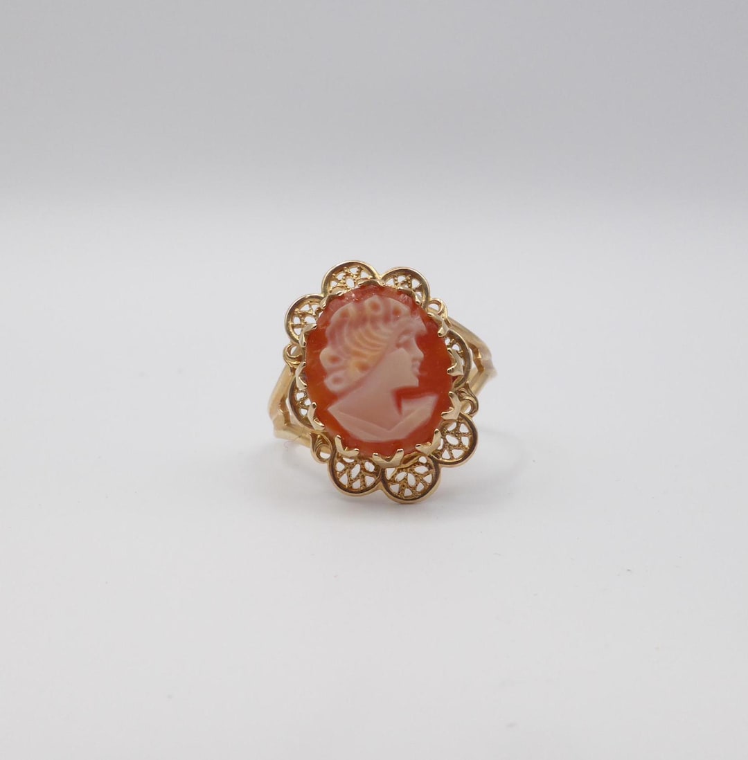 Vintage Ladies Cameo Ring | 10K Solid Gold | Fancy Filigree Design ...